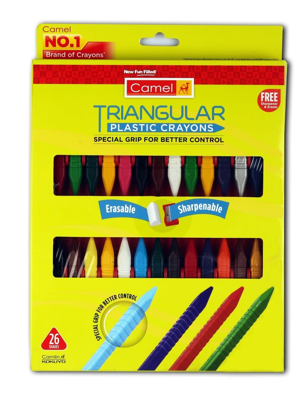 Camel Triangular Plastic Crayons with Sharpener and Eraser - 26 Shades ...